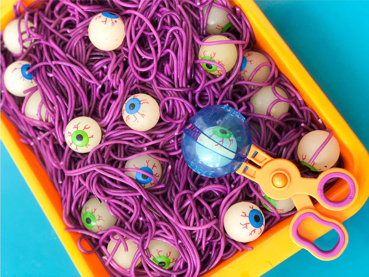 Spaghetti & Eyeball Halloween Sensory Bin