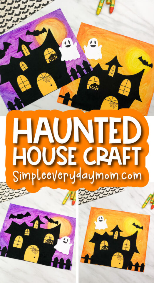 Oil Pastel Haunted House Craft For Kids (Free Template)
