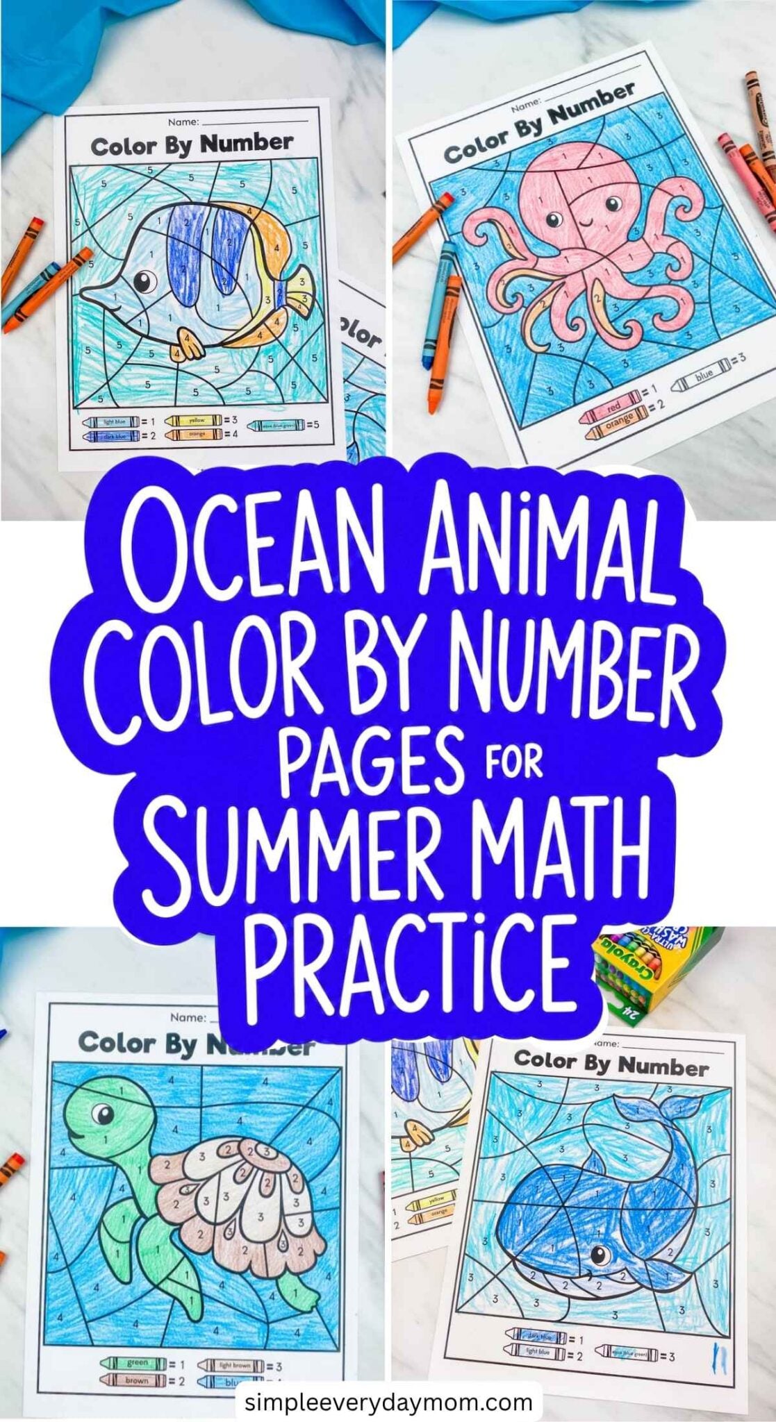 Ocean Animals Color By Numbers for Kindergarten
