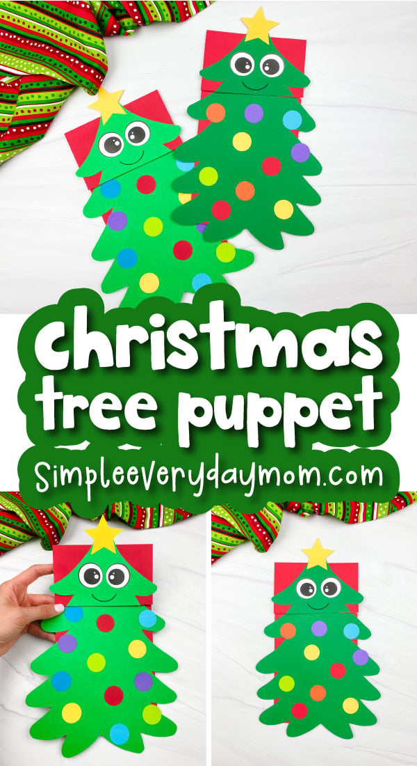 Christmas Tree Paper Bag Puppet Craft [FREE Template]