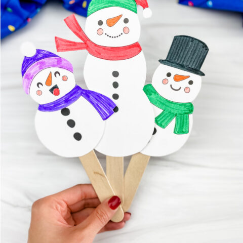 Snowman Stick Puppets For Kids [Free Printable]