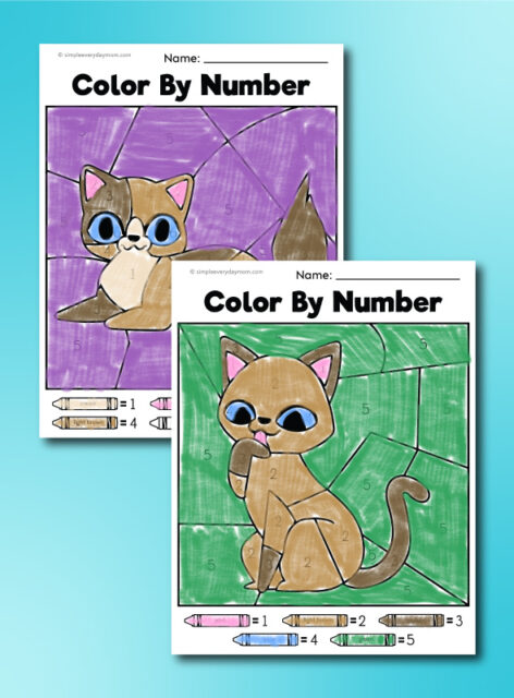 Cat Color By Number Printables For Kids