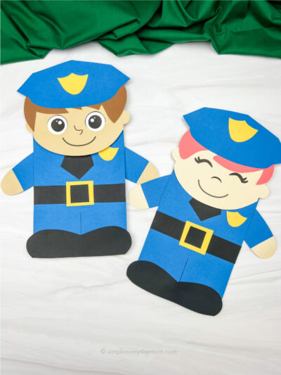 Police Officer Paper Bag Puppet Craft [Free Template]