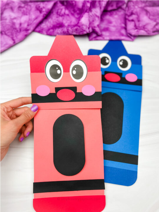 Crayon Paper Bag Puppet Craft For Kids [Free Template]