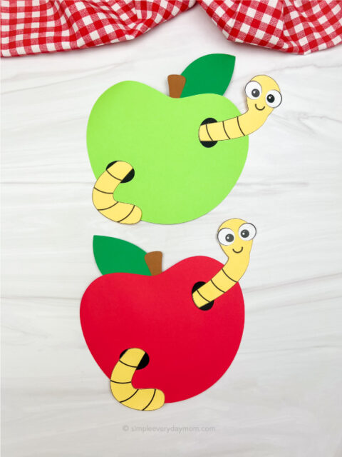 Cute Worm In Apple Craft For Kids [Free Template]