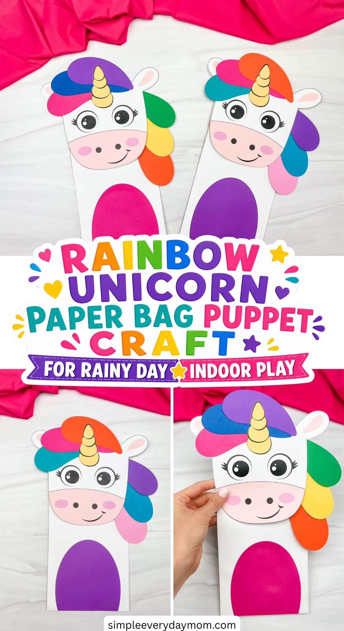 Unicorn Rainbow Puppet Craft For Kids [Free Template]