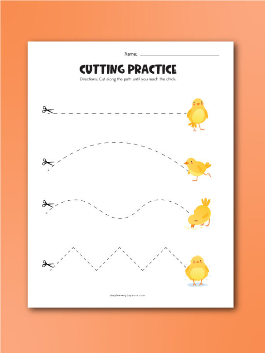 Chick Cutting Practice Worksheets For Kids [Free Template]
