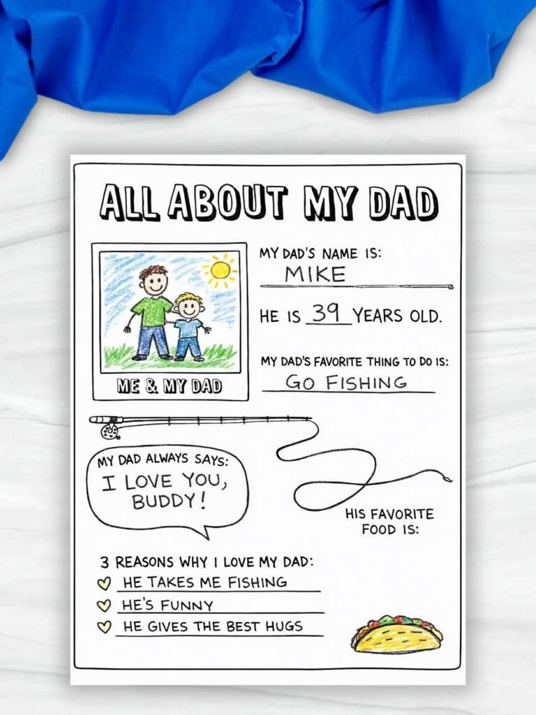 All About Dad Father's Day Printable For Kids [Free Template]
