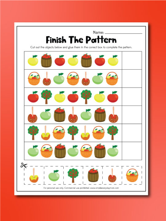Free Printable Apple Pattern Worksheets For Kids