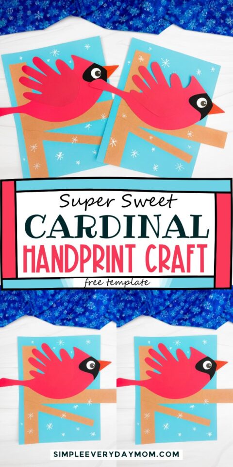 Winter Cardinal Handprint Craft For Kids (W/FREE Template)