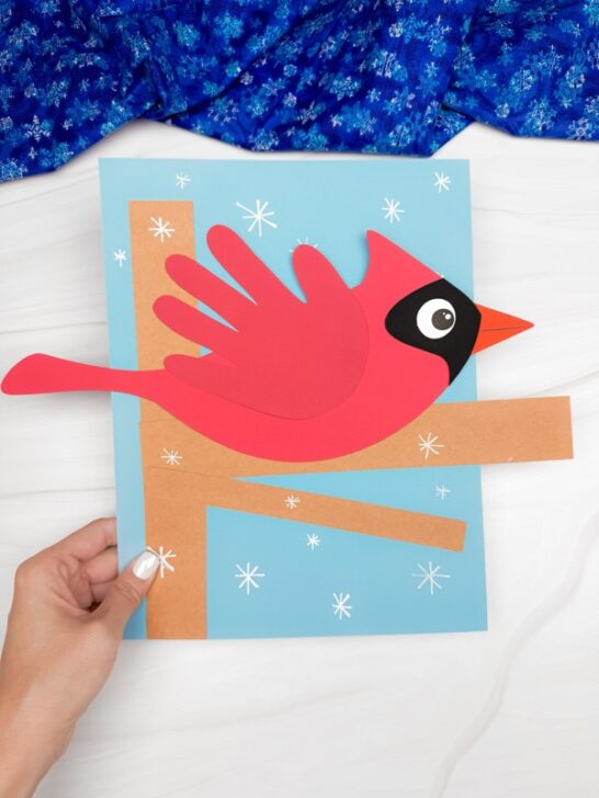 Winter Cardinal Handprint Craft For Kids (W/FREE Template)