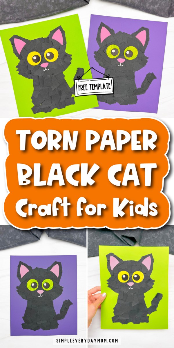Black Cat Torn Paper Craft (Free PDF Template)