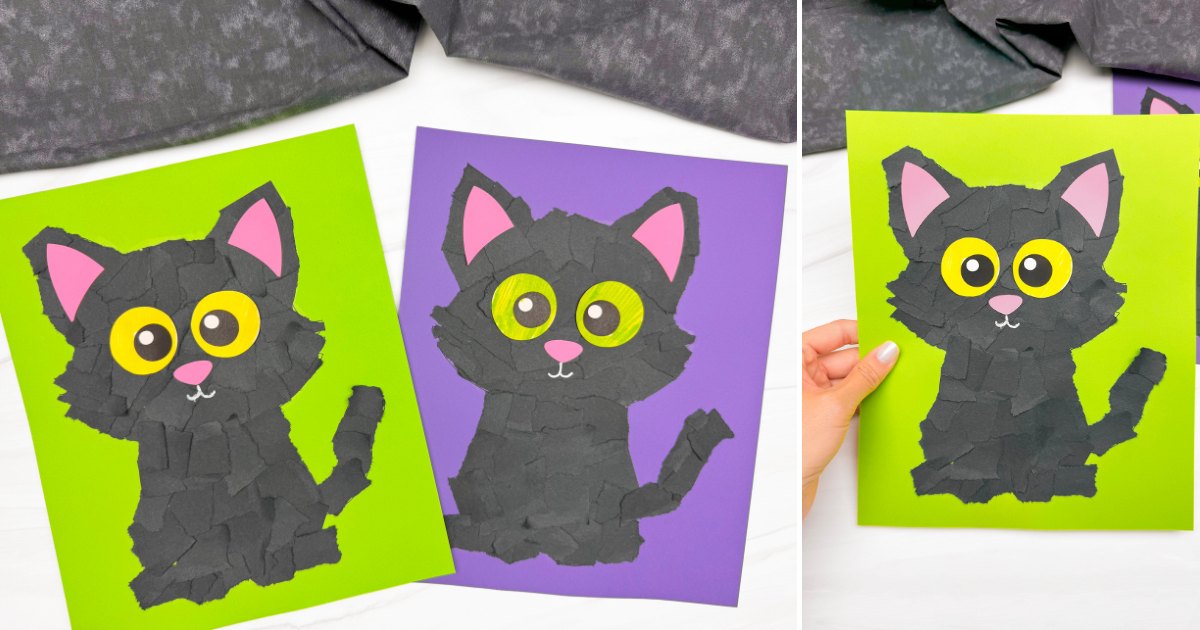 Black Cat Torn Paper Craft (Free PDF Template)