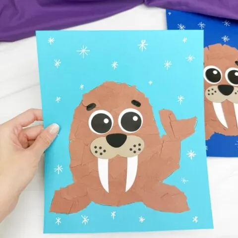 Torn Paper Walrus Craft For Kids (Free PDF Template)