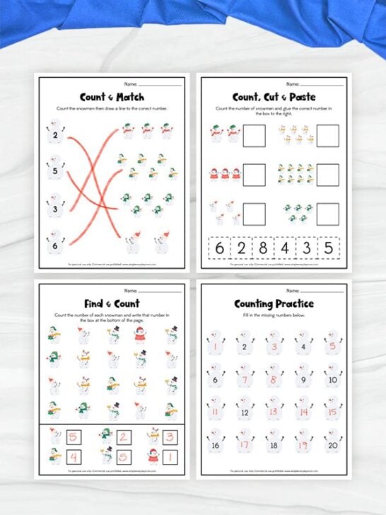 Free Printable Snowman Counting Worksheets For Kids