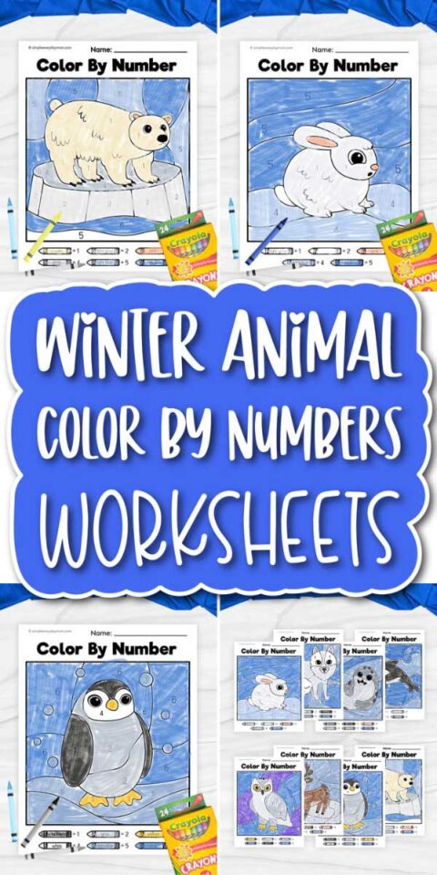 Winter Animal Color By Numbers Worksheets For Kids