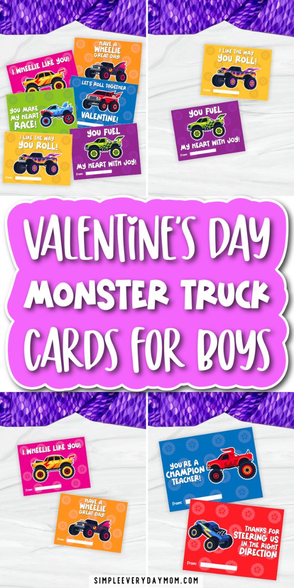 Printable Monster Truck Valentine Cards For Boys