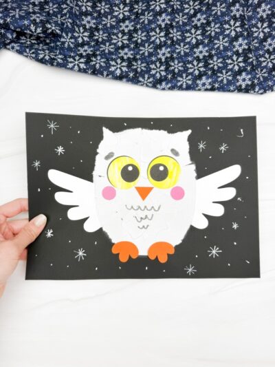Torn Paper Snowy Owl Craft (Free Template)