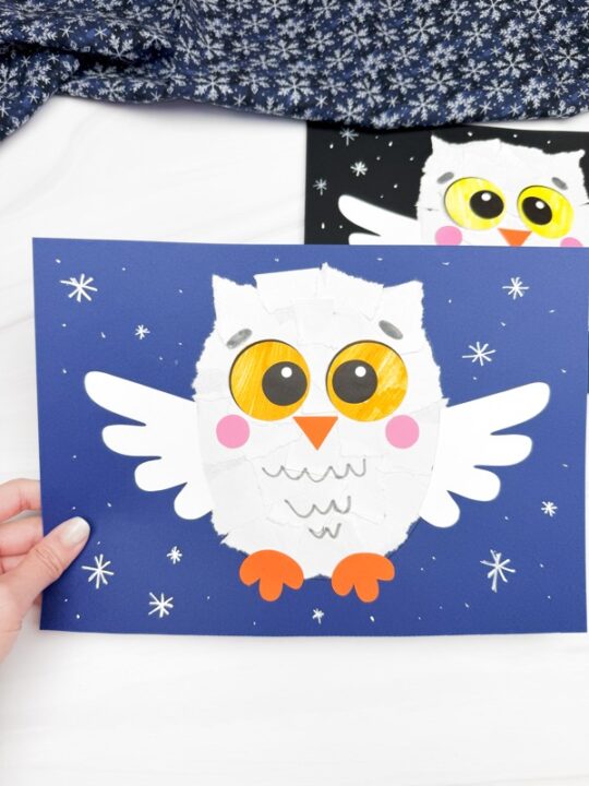 Torn Paper Snowy Owl Craft (Free Template)