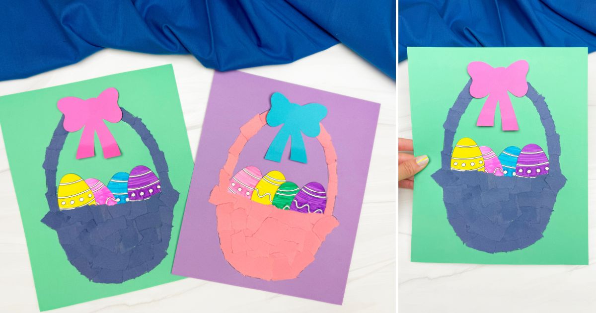 Torn Paper Easter Basket Craft [Free Printable Template]