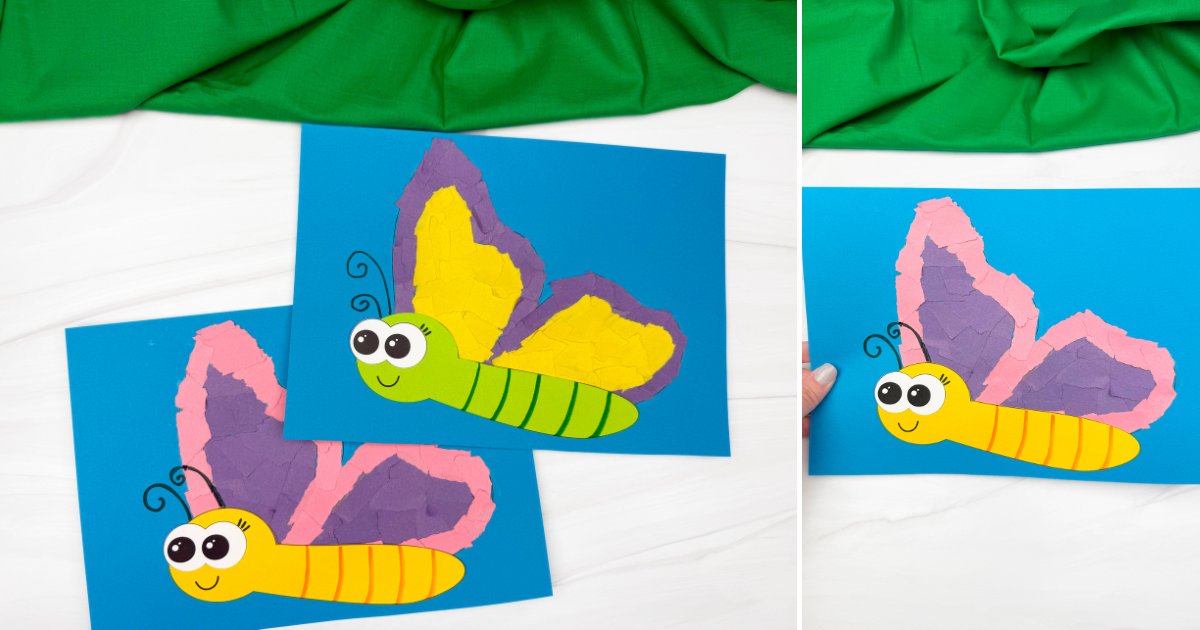 Butterfly Torn Paper Craft For Kids [Free Printable Template]