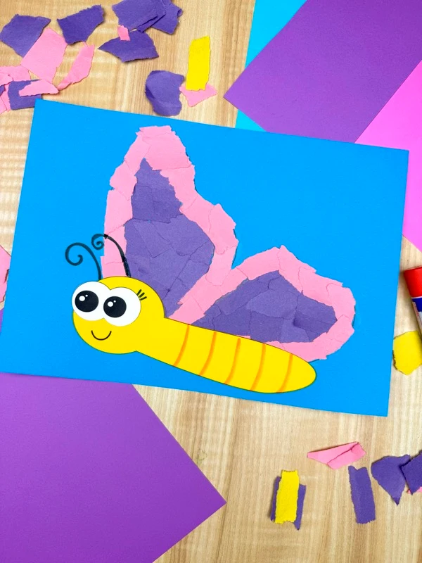 Butterfly Torn Paper Craft For Kids [Free Printable Template]
