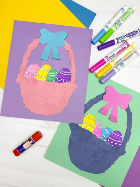 Torn Paper Easter Basket Craft [Free Printable Template]