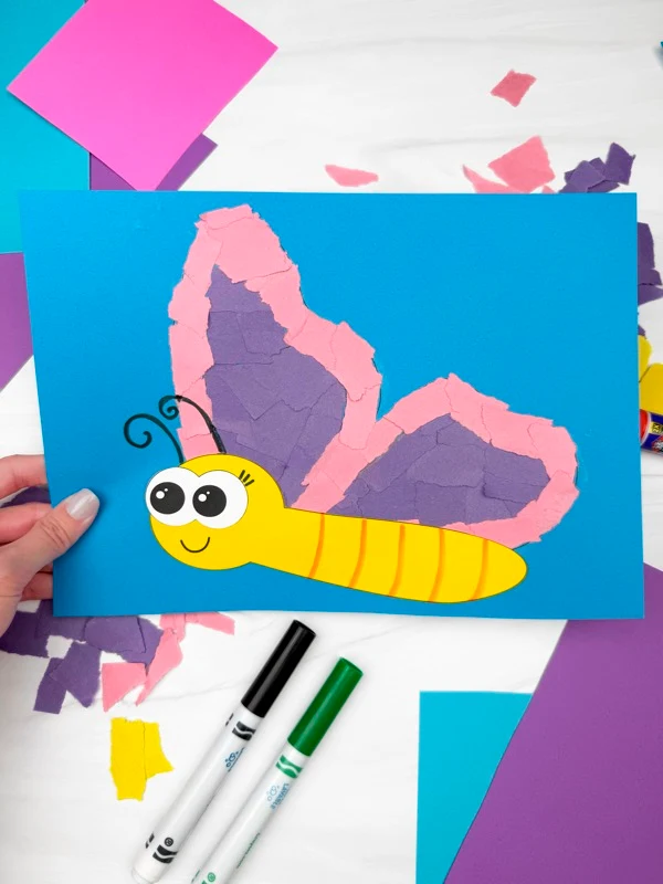 Butterfly Torn Paper Craft For Kids [Free Printable Template]
