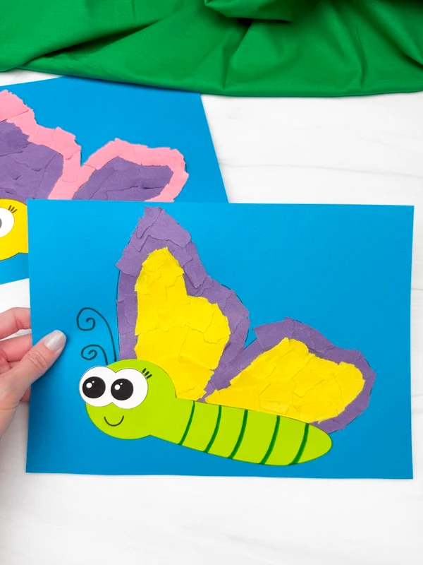 Butterfly Torn Paper Craft For Kids [Free Printable Template]