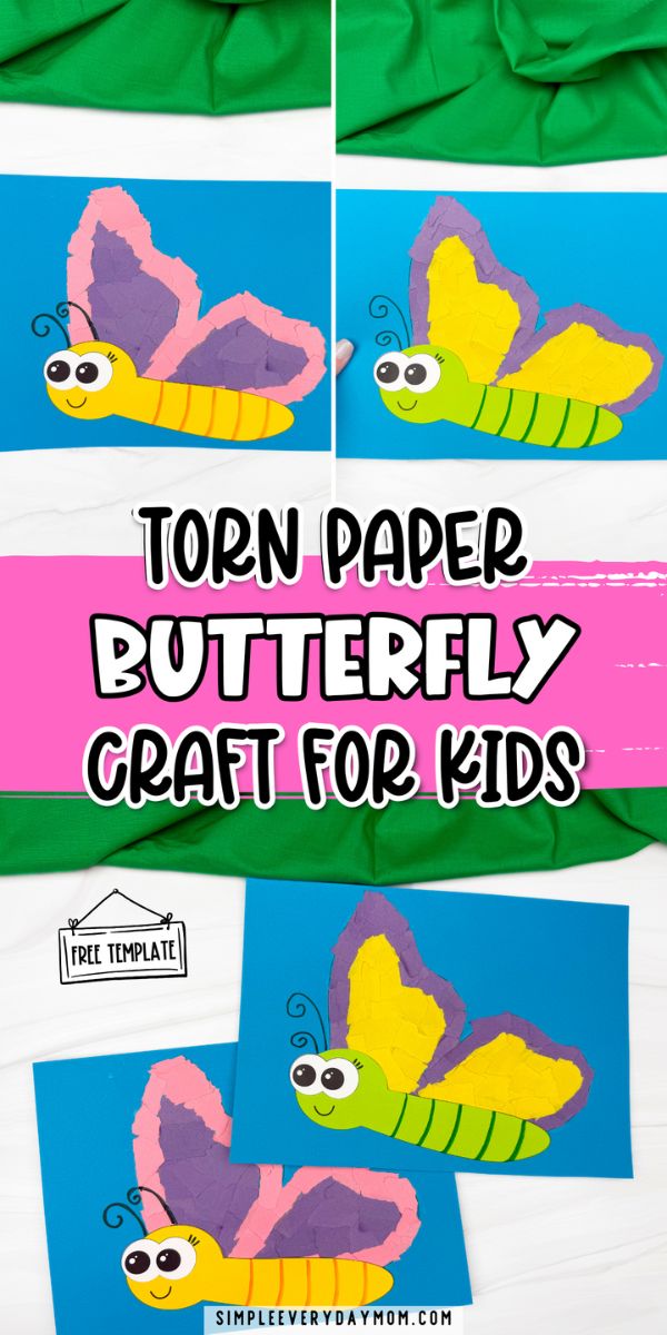 Butterfly Torn Paper Craft For Kids [Free Printable Template]