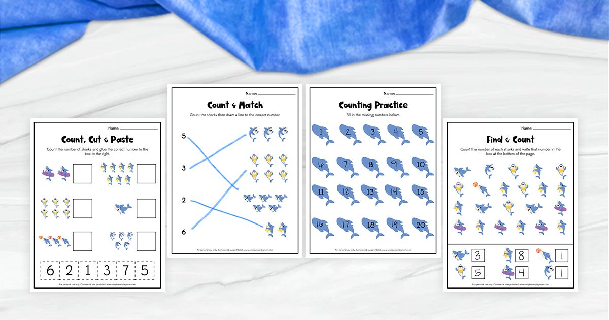 Free Printable Shark Counting Worksheets