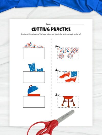 Free Printable 4th of July Cutting Practice Pages