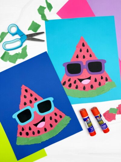 Torn Paper Watermelon Craft [Free Printable Template]