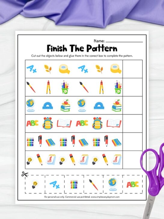 Free Printable Back To School Pattern Worksheets For Kids