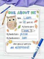 Owl About Me Free Printable For Preschoolers