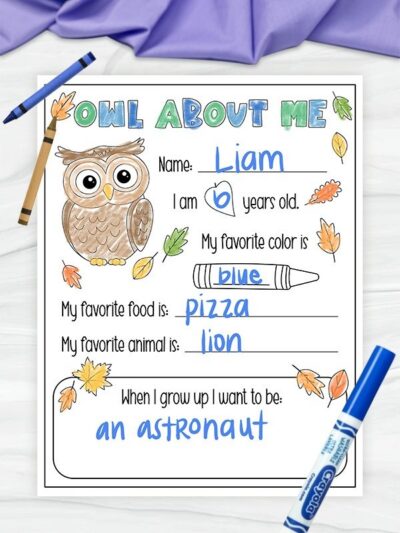 Owl About Me Free Printable For Preschoolers