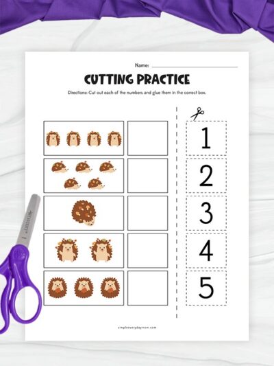 Free Printable Hedgehog Cutting Practice Pages
