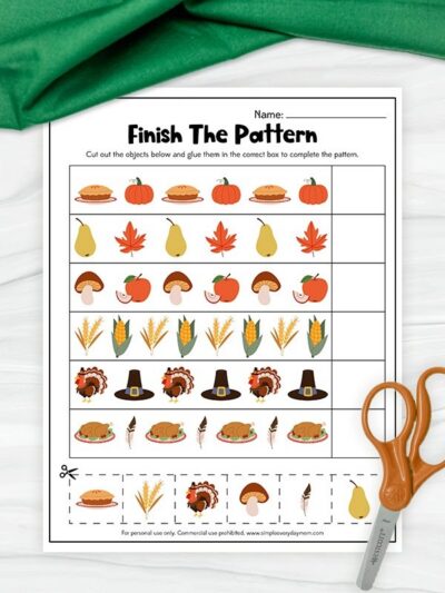 Printable Thanksgiving Pattern Worksheets For Kids