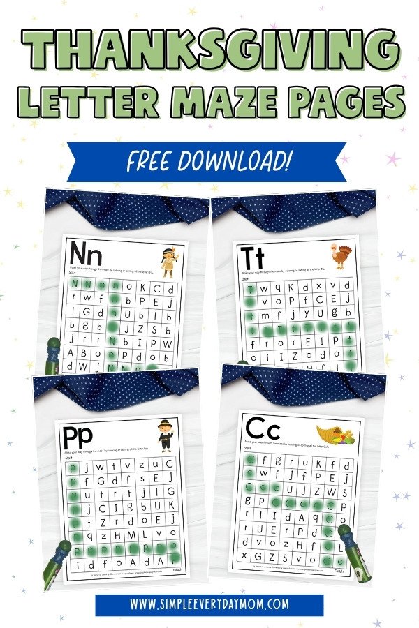 Free Printable Thanksgiving Letter Maze Worksheets