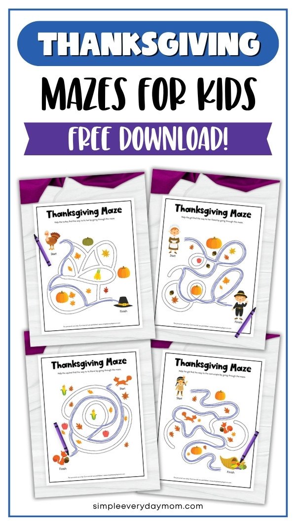 Free Printable Thanksgiving Mazes For Preschool & Kindergarten