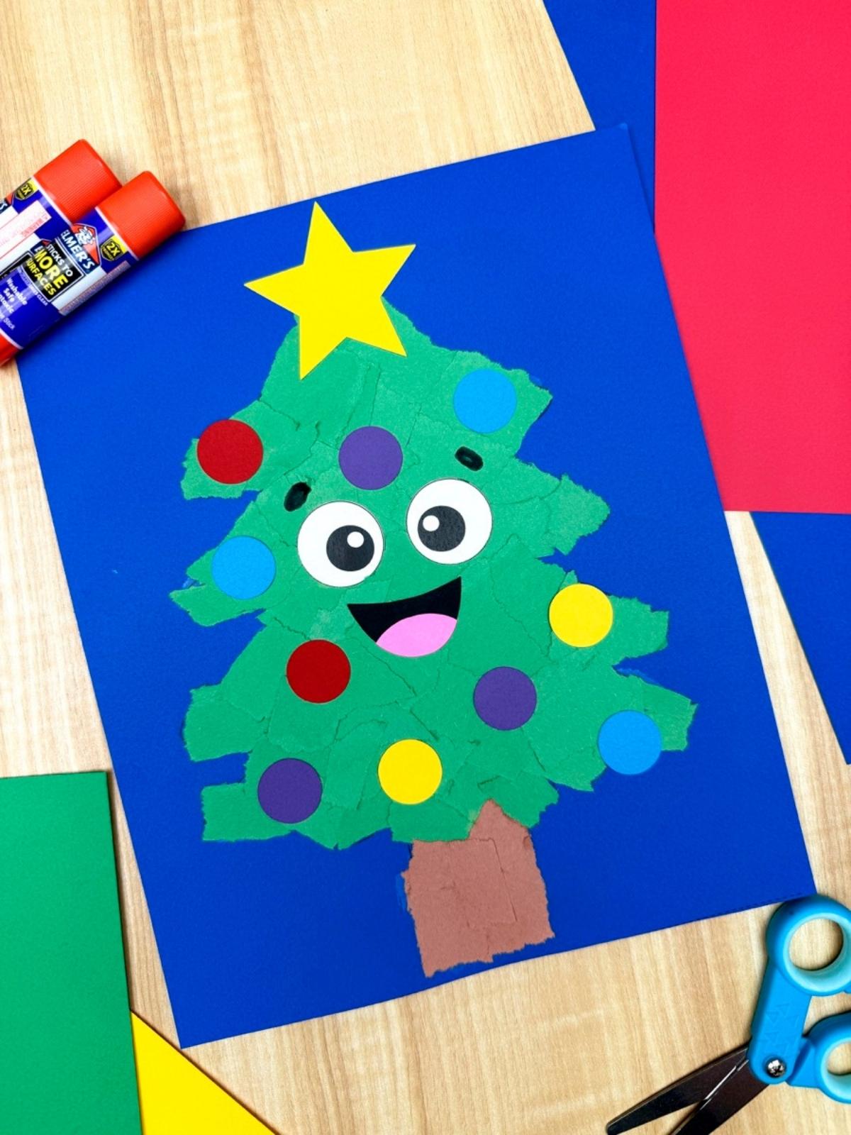 Torn Paper Christmas Tree Craft [Free Printable Template]