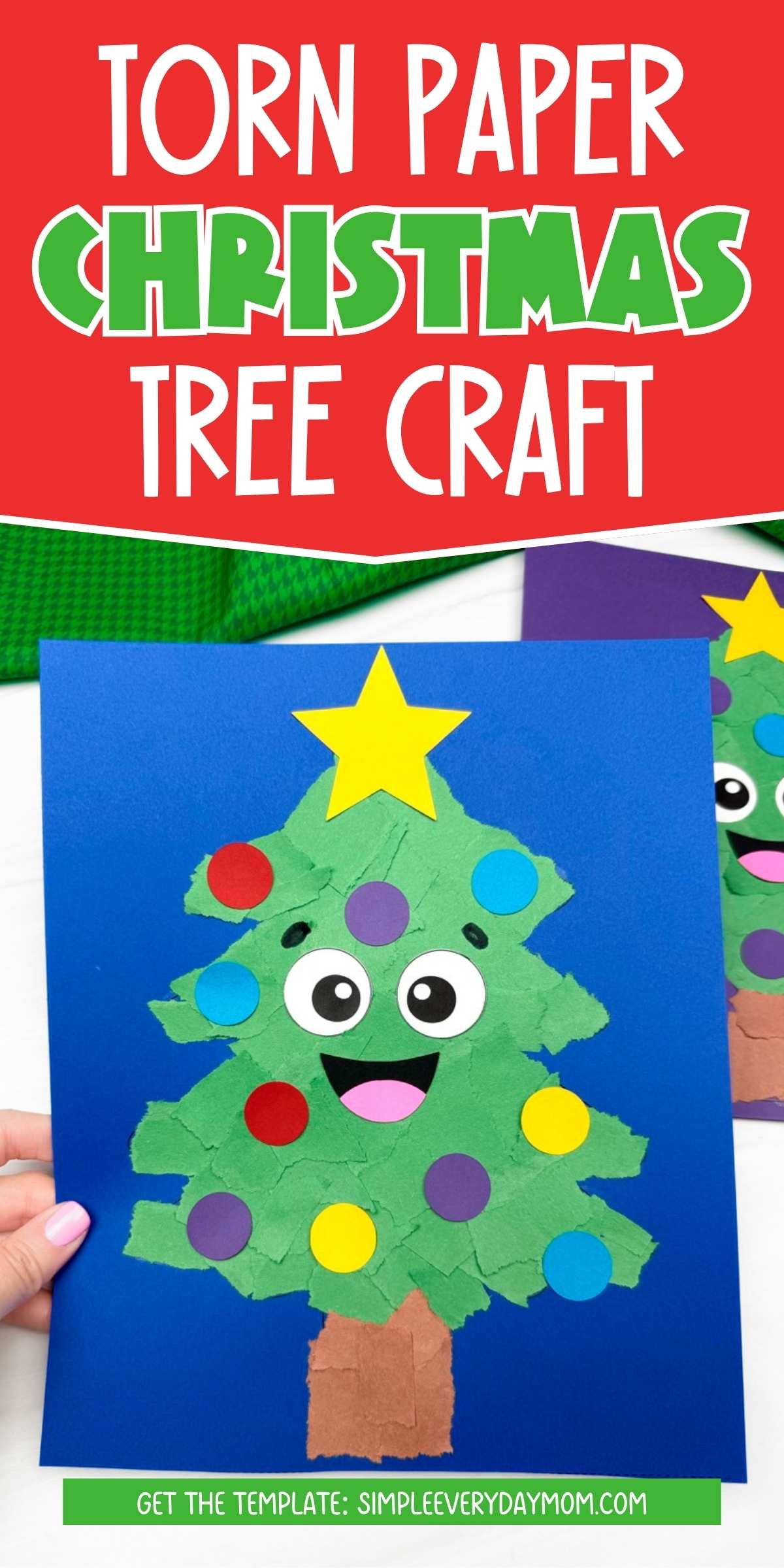 Torn Paper Christmas Tree Craft [Free Printable Template]