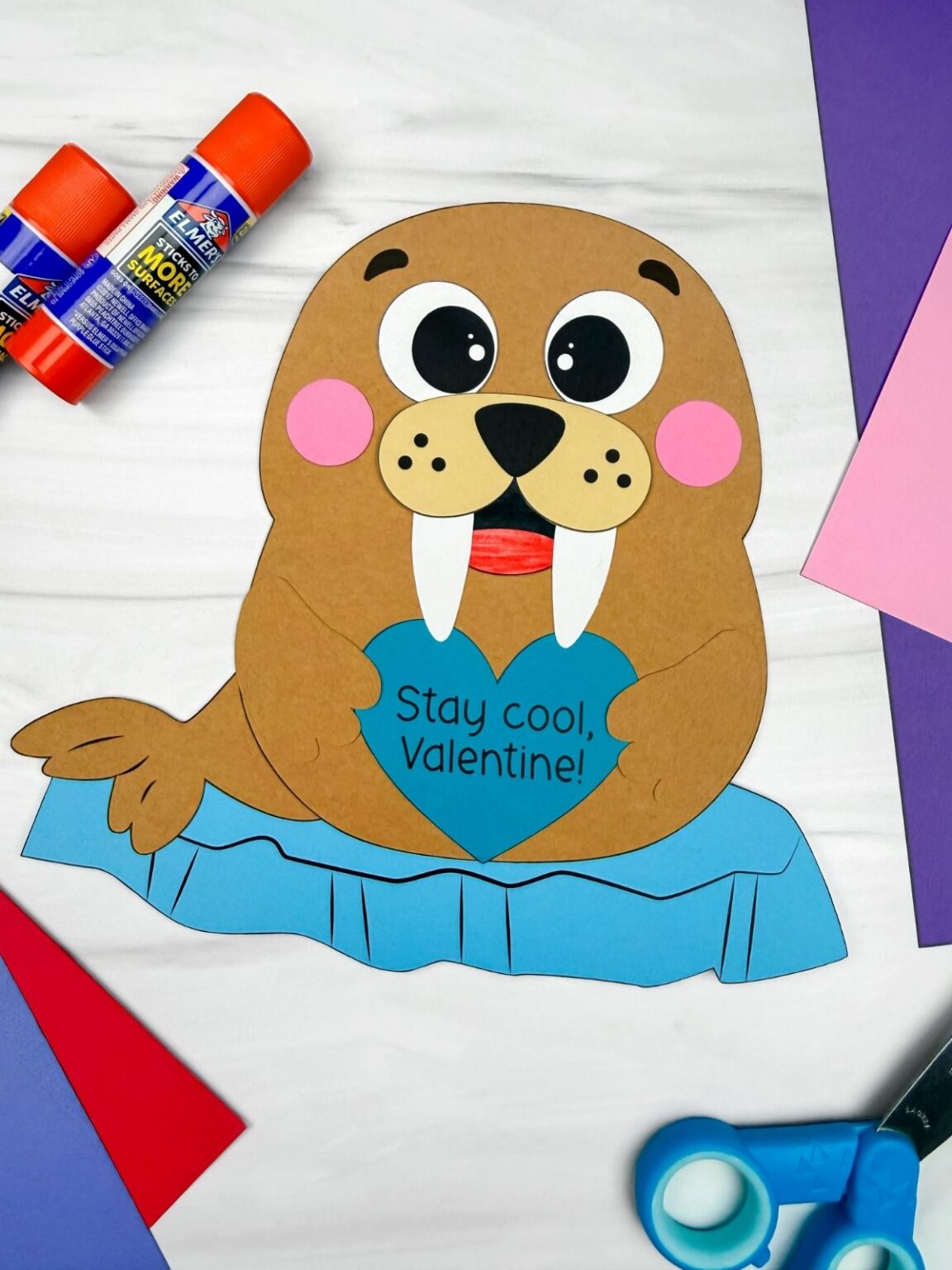 Walrus Valentine Craft for Kids [Free Printable Template]