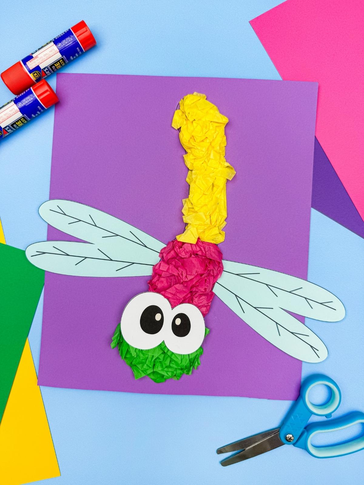 Dragonfly Tissue Paper Craft for Kids [Free PDF Template]