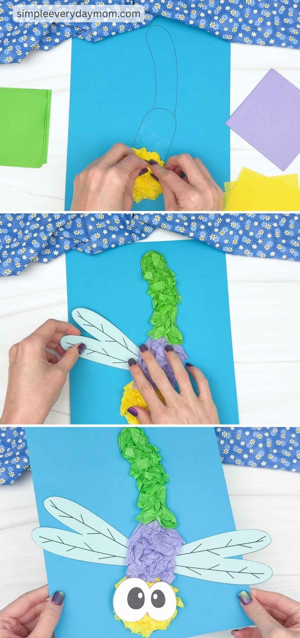 Dragonfly Tissue Paper Craft for Kids [Free PDF Template]