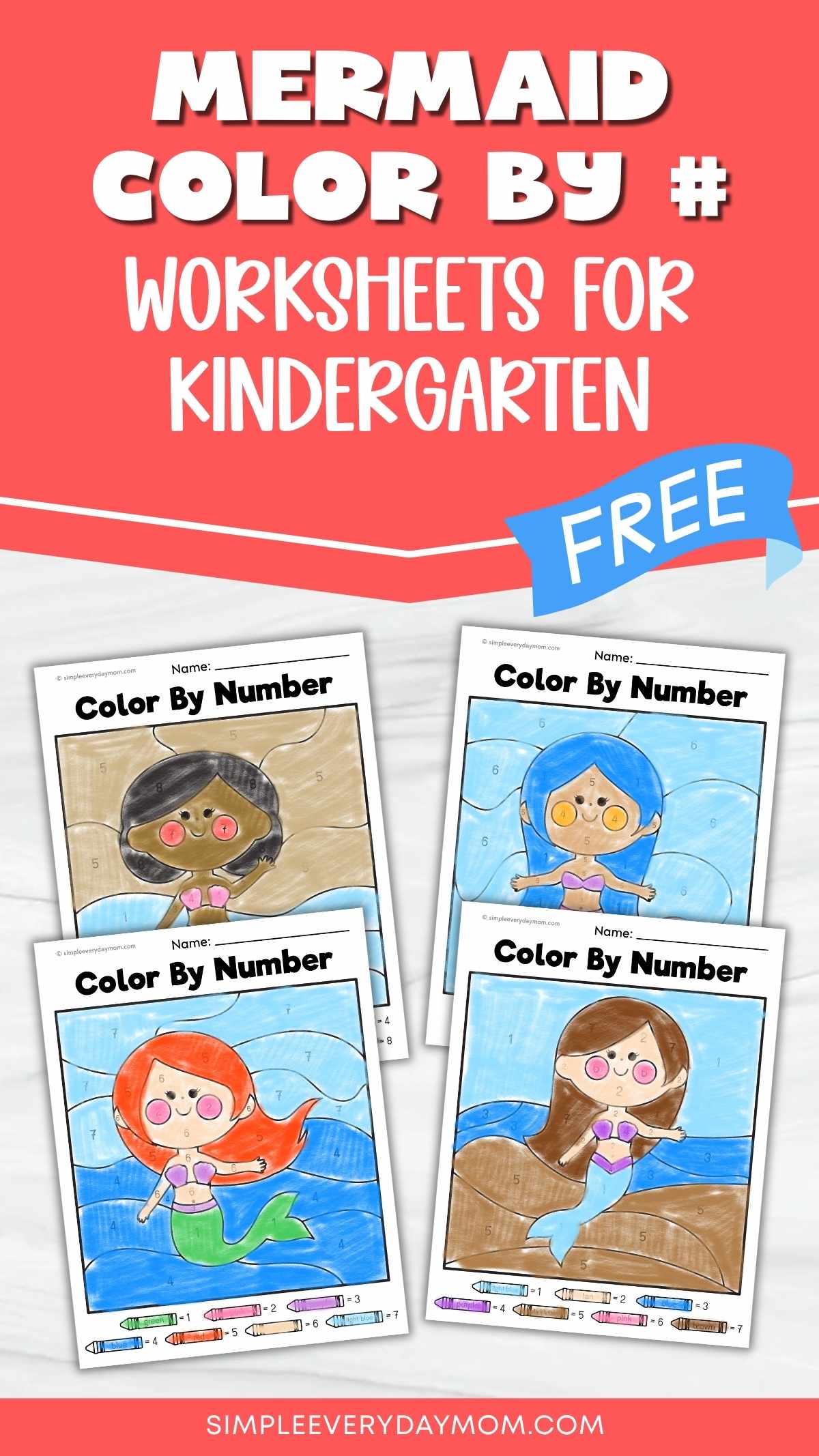 Free Printable Mermaid Color By Numbers For Kids